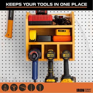 Iron Forge Power Tool Organizer for Garage - Fully Assembled Wood Tool Chest and 3 Drill Charging Station - Great Workshop Organization and Storage Gift