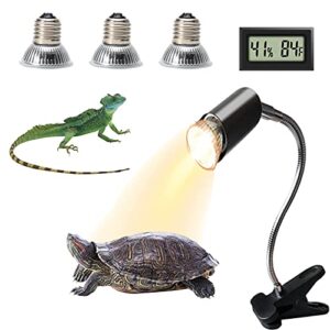 reptile heat lamps, rotatable basking lamp, uva/uvb turtle aquarium tank heating lamps with clamp for lizard turtle snake spider frog aquarium aquatic plants with 3 heat bulbs & 1 tm (e27,110v)