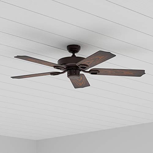 Amazon Basics 52-Inch Indoor Outdoor Ceiling Fan - Five Dark Walnut Blades, Oil Rubbed Bronze Finish