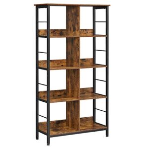 vasagle industrial 8-compartment bookshelf, 4-tier bookcase with 8 open slots, display storage rack, for office, living room, bedroom, 31.5 x 13 x 58.7 inches, rustic brown and black ulls105b01