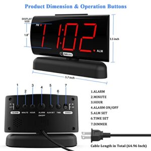 Alarm Clock Big Digits wiht Swivel Base,2 Levels Alarm Sound,2-Level Brightness Digital Clock for Bedrooms,Easy to Read, Bedside Alarm Clock,12H Format, 9 MIN Snooze,Outlet Powered, Battery Backup