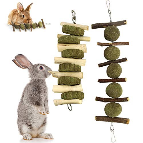 2Pcs/Set Bunny Chew Balls Toys,Rabbits Teeth Care Chewing Playing Toys,Molar Natural Apple Sticks for Rabbits Chinchillas Guinea Pigs Hamsters Improve Dental Health