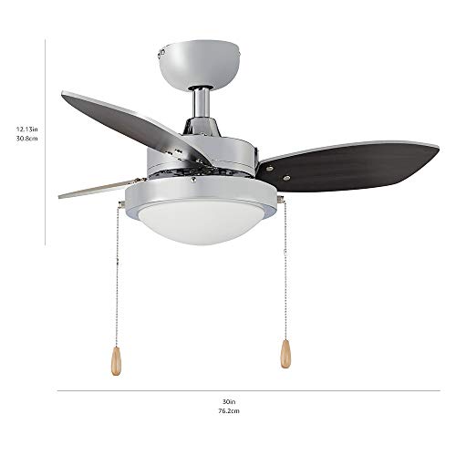 Amazon Basics 30-Inch Ceiling Fan - Includes Integrated Dimmable LED Light Kit - Three Reversible Blades, Chrome Finish