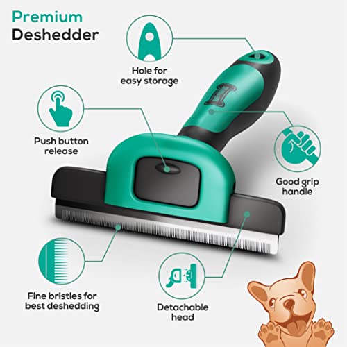 Ruff 'N Ruffus Deshedding Brush for Dogs & Cats - Reduces Shedding by up to 95% with Detachable Head & Non-Slip Grip, Comes with Free Nail Clippers, Suitable for All Breeds