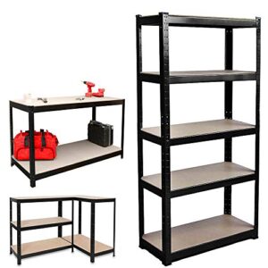 lucg 180x90x40cm shelving shelves racking storage shelf unit garage shed racking storage shelving units boltless metal shelves 5 tier 875kg capacity(175kg per shelf) - black