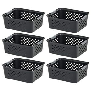 IRIS USA Plastic Storage Basket, 6-Pack, Medium, Shelf Basket Organizer for Pantries, Kitchens, Cabinets, Bedrooms, Black