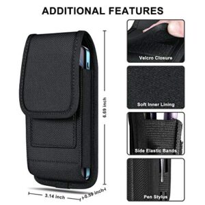 ykooe Belt Clip Holster Case for iPhone 11 12 13 14 Pro Max, XS Max, XR, 8+ Galaxy S22 S20 S21 Fe Plus Ultra A14 A13 Google Pixel 6 7 Pro Nylon Cell Phone Belt Holder for Men, Black