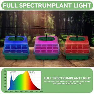 60 cell Reusable Seed Starter Tray with Grow Light, 5 Pack Seed Starter Kit with Adjustable Red, Purple, and Blue Light Brightness, Humidity,Timing for Indoor all plants fruit and vegetable seedlings