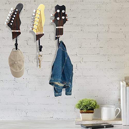 Gifts for Music Lovers, Guitar Music Decor, Music Decorations for Home, Decorative Hooks for Wall Hanging Clothes Coats Towels Keys Hats, Wall Mounted Heavy Duty (3-Pack)