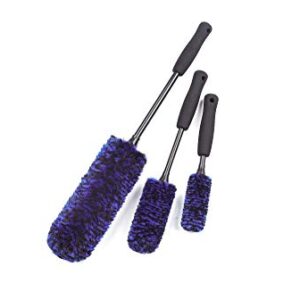 Car Wheel Brush Wash Kit - Soft Wool Tire Brush Ultimate Car Detailing Brushes Multifunctional Tire & Wheel Tools Cleaning Brush 3 Pack