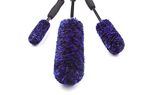 Car Wheel Brush Wash Kit - Soft Wool Tire Brush Ultimate Car Detailing Brushes Multifunctional Tire & Wheel Tools Cleaning Brush 3 Pack