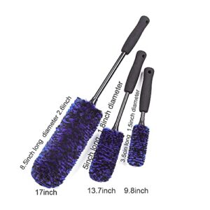 Car Wheel Brush Wash Kit - Soft Wool Tire Brush Ultimate Car Detailing Brushes Multifunctional Tire & Wheel Tools Cleaning Brush 3 Pack