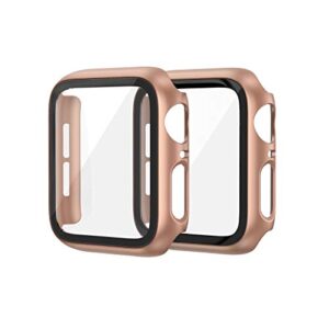 edimens 2 pack hard pc case compatible with apple watch series 6 / se / 5/4 40mm women men, overall pc case slim tempered glass screen protector protective cover for apple iwatch 40mm se rose