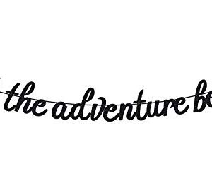 Black Glitter Let The Adventure Begin Banner - Congrats Grad Bunting Sign - Graduation/Retirement/Bon Voyage/Baby Shower/Moving Party/Travel Theme Party Decorations