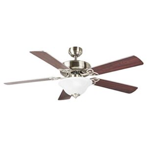 amazon basics 52-inch ceiling fan - includes led light kit with two medium base led light bulbs - five reversible blades, brushed nickel finish