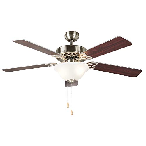 Amazon Basics 52-Inch Ceiling Fan - Includes LED Light Kit with Two Medium Base LED Light Bulbs - Five Reversible Blades, Brushed Nickel Finish