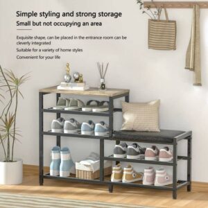 X-cosrack Shoe Rack Bench 5-Tier Shoe Storage with Seat Industrial Entryway Bench Metal Storage Shelves Organizer Entry Bench Shoe Stand for Entryway Hall Brown Black