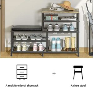 X-cosrack Shoe Rack Bench 5-Tier Shoe Storage with Seat Industrial Entryway Bench Metal Storage Shelves Organizer Entry Bench Shoe Stand for Entryway Hall Brown Black