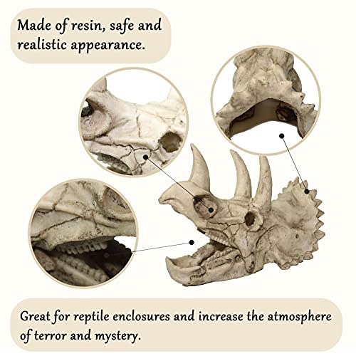 Tfwadmx Bearded Dragon Tank Accessories Resin Dinosaur Triceratops Skull Skeleton Reptiles Hideouts Cave Vines Leaves Aquarium Decorations for Lizards,Chameleon,Snake,Spider,Gecko