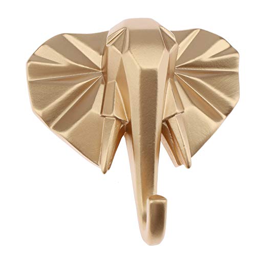 Kepfire Creative Animal Gold Elephant Head Wall Art Hook Housewarming Gift Resin Home Decoration Hanging Coat Scarf Bag Key Cap Rack for Living Room Bedroom