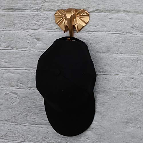 Kepfire Creative Animal Gold Elephant Head Wall Art Hook Housewarming Gift Resin Home Decoration Hanging Coat Scarf Bag Key Cap Rack for Living Room Bedroom