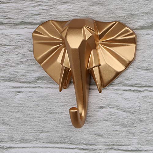 Kepfire Creative Animal Gold Elephant Head Wall Art Hook Housewarming Gift Resin Home Decoration Hanging Coat Scarf Bag Key Cap Rack for Living Room Bedroom