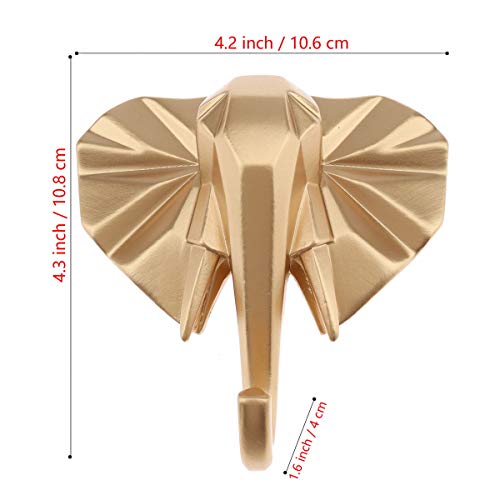 Kepfire Creative Animal Gold Elephant Head Wall Art Hook Housewarming Gift Resin Home Decoration Hanging Coat Scarf Bag Key Cap Rack for Living Room Bedroom