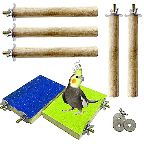 Hamiledyi Bird Perches Natural Wood Parrot Stand Platform Set 7 Pack Wooden Parakeet Paw Grinding Stick Cage Accessories Exercise Toys for Cockatiels Conure Budgies Lovebird Rat Gerbil Hamster Play