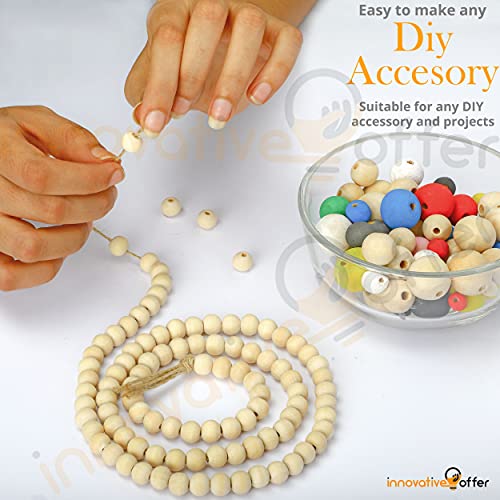 Innovative Offer 510 Pcs Wooden Beads with Jute Twine, 6 Sizes Unfinished Wood Beads for Crafts with Holes - 8, 10, 12, 14, 16, 20 mm Beads for Jewelry Making, Garland, Home/Farmhouse Decor and DIY