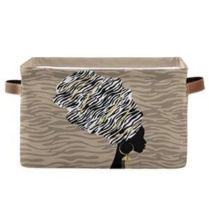 alaza foldable storage bins, african woman with zebra print hairstorage boxes closet shelf organizer for bedroom nursery closet toys books