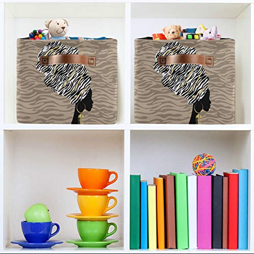 ALAZA Foldable Storage Bins, African Woman with Zebra Print HairStorage Boxes Closet Shelf Organizer for Bedroom Nursery Closet Toys Books