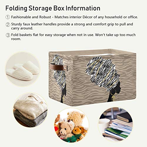 ALAZA Foldable Storage Bins, African Woman with Zebra Print HairStorage Boxes Closet Shelf Organizer for Bedroom Nursery Closet Toys Books