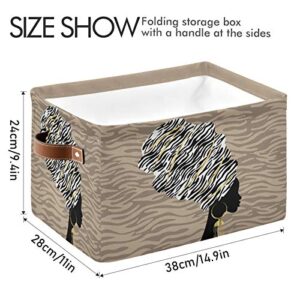 ALAZA Foldable Storage Bins, African Woman with Zebra Print HairStorage Boxes Closet Shelf Organizer for Bedroom Nursery Closet Toys Books