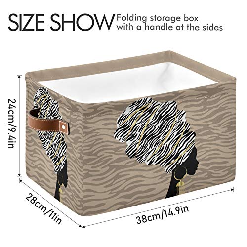 ALAZA Foldable Storage Bins, African Woman with Zebra Print HairStorage Boxes Closet Shelf Organizer for Bedroom Nursery Closet Toys Books