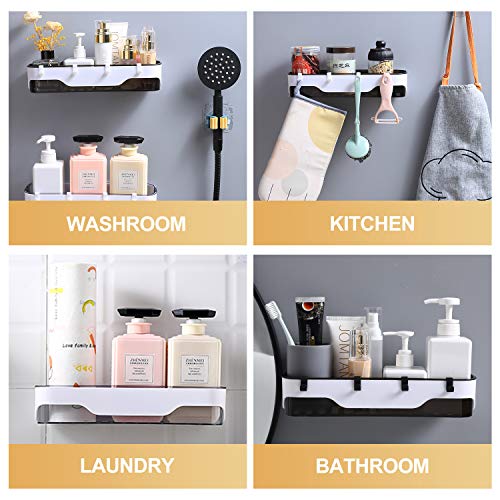 Shower Caddy Basket Shelf with Hooks，No Drilling Bathroom Shelf with Adhesive for Shampoo，Wall Mounted Bathroom Shower Storage Organizer Rack for Toilet，Kitchen Spice Rack (White)