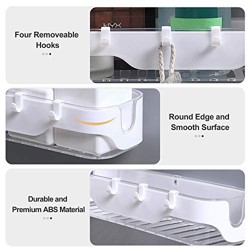 Shower Caddy Basket Shelf with Hooks，No Drilling Bathroom Shelf with Adhesive for Shampoo，Wall Mounted Bathroom Shower Storage Organizer Rack for Toilet，Kitchen Spice Rack (White)