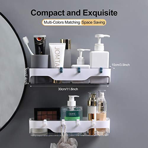 Shower Caddy Basket Shelf with Hooks，No Drilling Bathroom Shelf with Adhesive for Shampoo，Wall Mounted Bathroom Shower Storage Organizer Rack for Toilet，Kitchen Spice Rack (White)