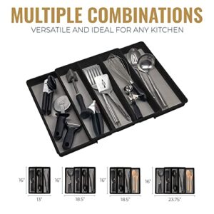 ELTOW Expandable Utensil Drawer Organizer, 5 Compartment Non-Slip & Adjustable Utensil Tray for Kitchen Drawers, Kitchen Organization for Utensils, Office Supplies, Flatware Storage - Black