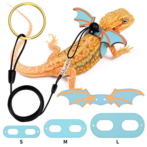 Bearded Dragon Leash and Harness Adjustable Leather Wings Costume Clothes from Baby to Juvenile Lizard Iguana Gecko Chameleon Hamster Ferret Reptile Walking Carrier Accessoreis S M L 3 Pack (Sky Blue)