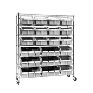 seville classics heavy duty nsf bin rack solid steel wire shelving storage unit, patented organizer for garage, warehouse, office, restaurant, classroom, kitchen, gray, includes 21 bins