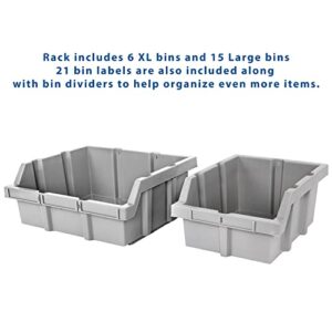 Seville Classics Heavy Duty NSF Bin Rack Solid Steel Wire Shelving Storage Unit, Patented Organizer for Garage, Warehouse, Office, Restaurant, Classroom, Kitchen, Gray, Includes 21 Bins