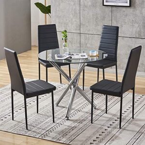 QIHANG-US Round Dining Table for 2-6 People Tempered Glass Dining Room Table with Chrome Finishing Legs, 35" Kitchen Table for Dining Guest Reception, Home Kitchen Furniture