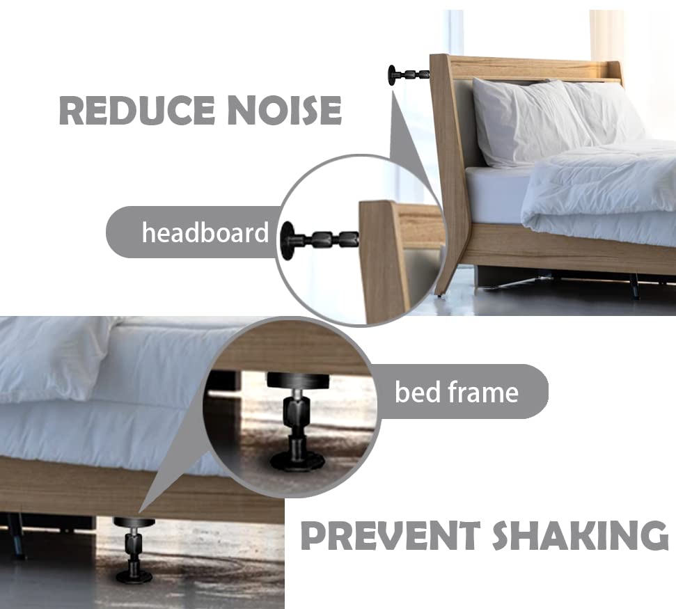 Neatbuddy 2PC Black Adjustable Bed Frame Anti-Shake Tool , Headboard Stoppers with Free Furniture Pad, Protect The Wall from Banging (1.18-4.92in)