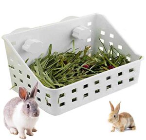 kathson rabbit hay feeder hay manger less wasted grass holder rack food dispenser small animal plastic bowl for rabbits bunny guinea pigs rat chinchilla