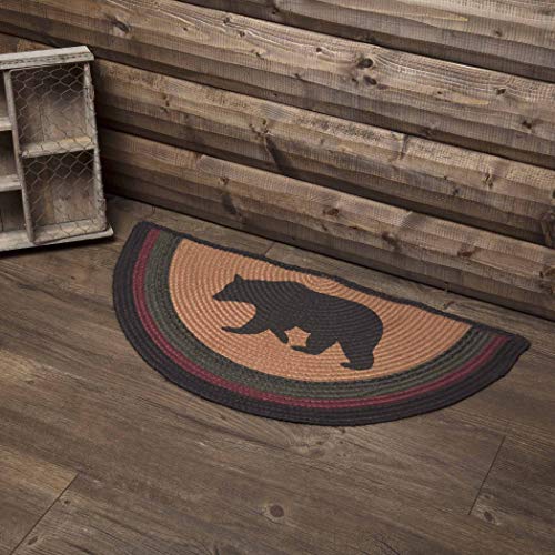 VHC Brands Wyatt Stenciled Bear Jute Rug Half Circle w/Pad 16.5x33