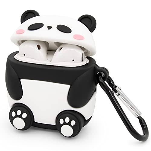 YONOCOSTA Cute Airpods Case, Airpods 2 Case, Panda 3D Animals Funny Cartoon Full Protection Shockproof Soft PVC Charging Case Cover with Keychain for Girls Boys Women Children