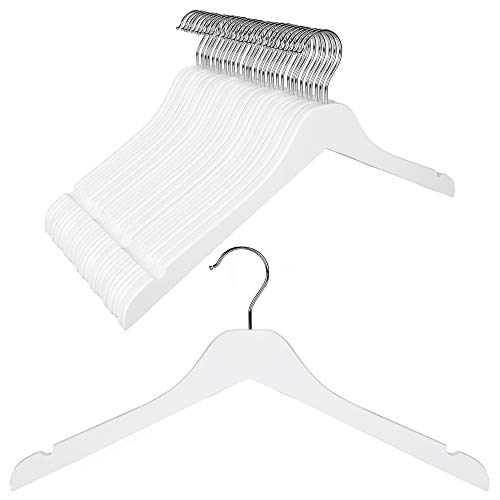 TOPIA HANGER Wooden Shirt Hanger , Beech Wood Clothes Hanger 0.28 inch Thick with Flat Design and Smooth Notches,Lightweight Space Saving Hanger for Shirts,Jacket,Camisole- Matte White 30 Packs CT31W