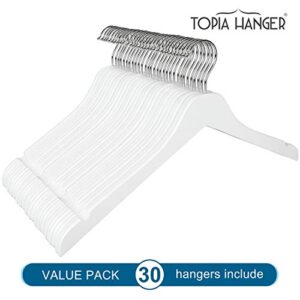 TOPIA HANGER Wooden Shirt Hanger , Beech Wood Clothes Hanger 0.28 inch Thick with Flat Design and Smooth Notches,Lightweight Space Saving Hanger for Shirts,Jacket,Camisole- Matte White 30 Packs CT31W