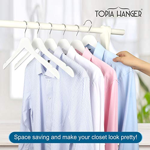 TOPIA HANGER Wooden Shirt Hanger , Beech Wood Clothes Hanger 0.28 inch Thick with Flat Design and Smooth Notches,Lightweight Space Saving Hanger for Shirts,Jacket,Camisole- Matte White 30 Packs CT31W