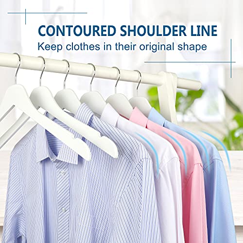 TOPIA HANGER Wooden Shirt Hanger , Beech Wood Clothes Hanger 0.28 inch Thick with Flat Design and Smooth Notches,Lightweight Space Saving Hanger for Shirts,Jacket,Camisole- Matte White 30 Packs CT31W